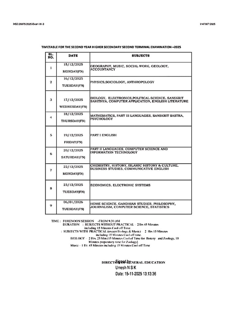 Plus Two Mid Term Exam Modified Timetable - 251118 - 202700 | PDF