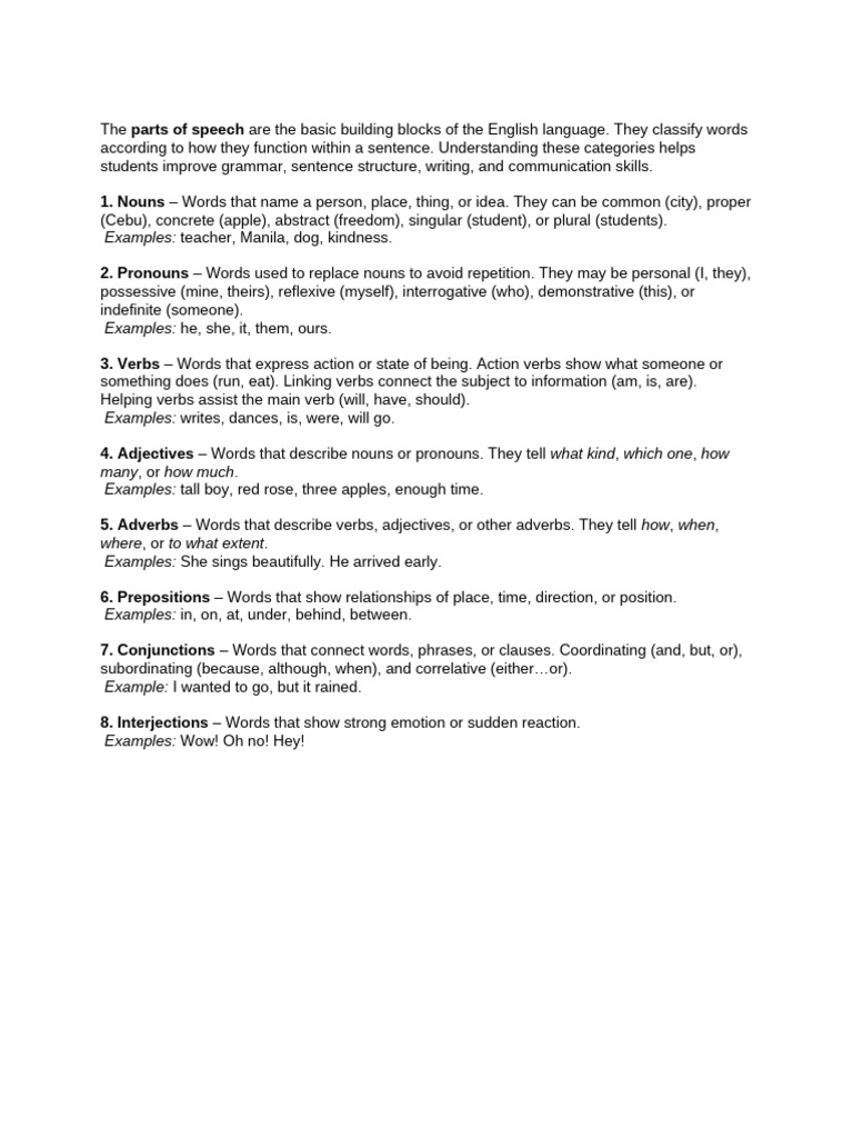 Parts of Speech | PDF