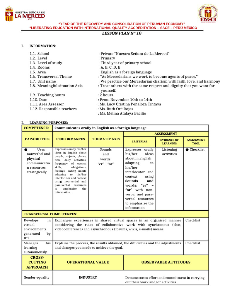 English Lesson Plan for Primary Students | PDF | Educational Technology ...