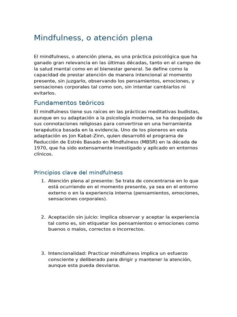Mindfulness o Atención Plena | PDF | Atención plena | Psicoterapia