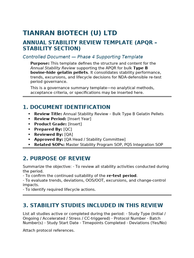 Annual Stability Review Template for Gelatin | PDF | Regression ...