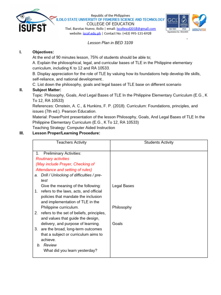 Lesson Plan Format With Entry | PDF