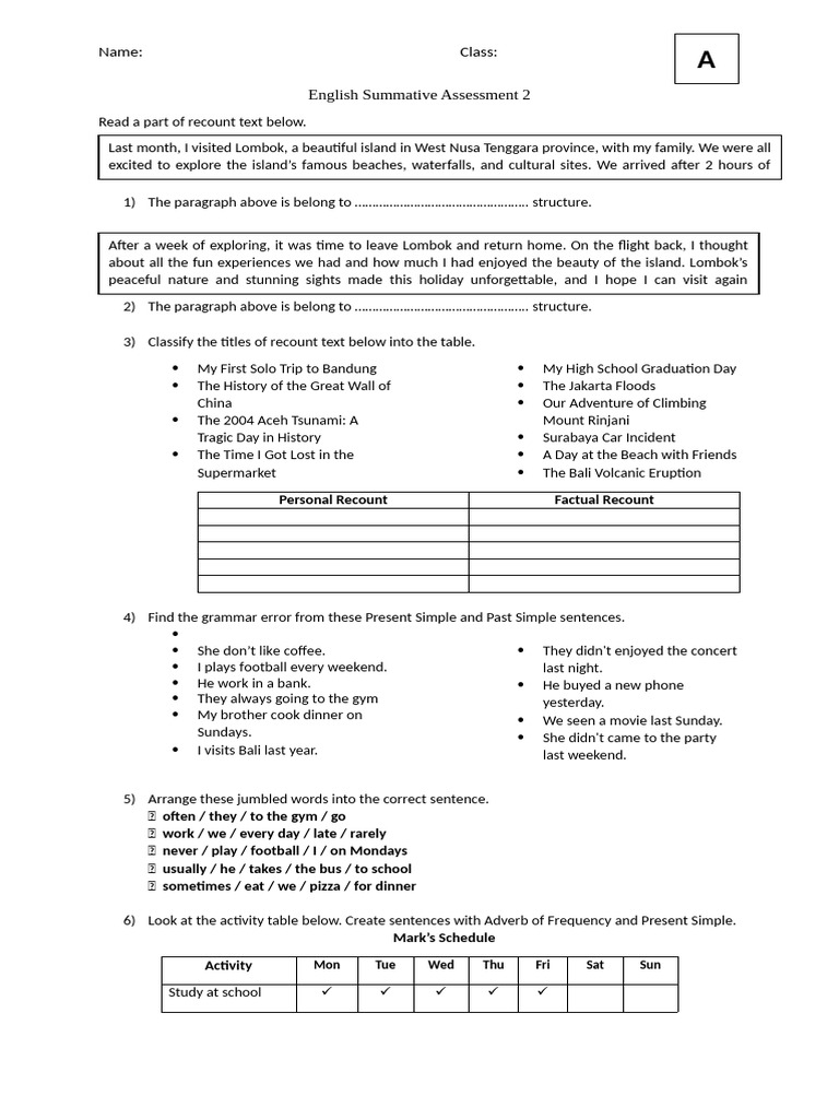 Paket a English Summative Assessment 2 | PDF