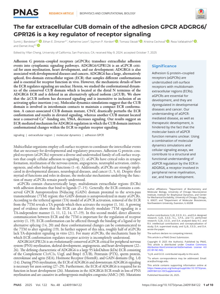 The Far Extracellular CUB Domain of The Adhesion GPCR ADGRG6/ GPR126 Is ...