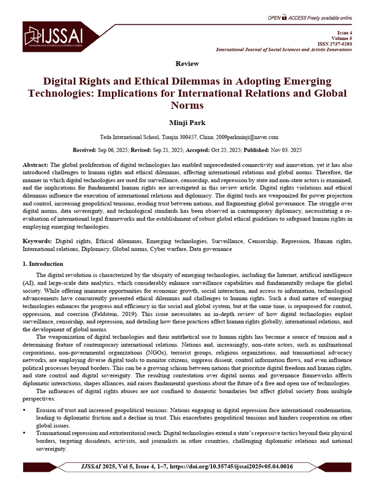 Digital Rights and Ethical Dilemmas in Adopting Emerging Technologies ...