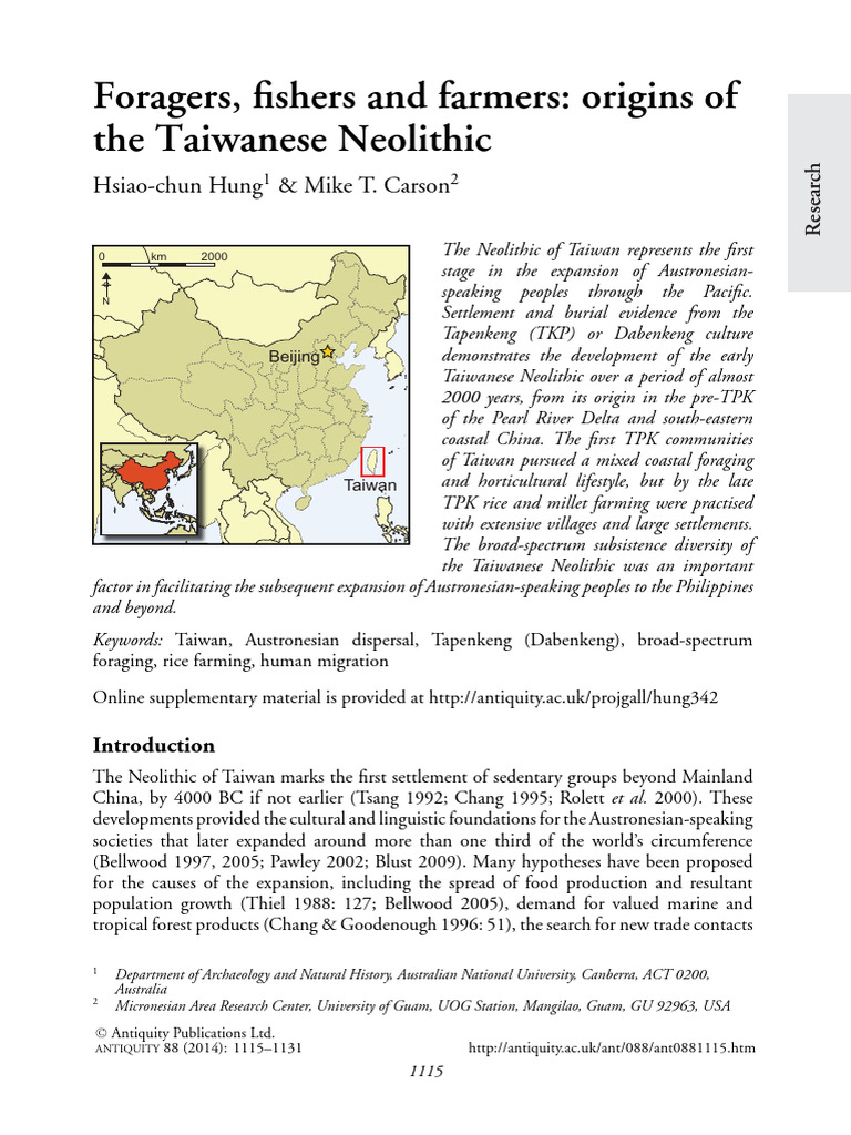 2014 Foragers Fishers and Farmers Origin | PDF | Neolithic | Taiwan