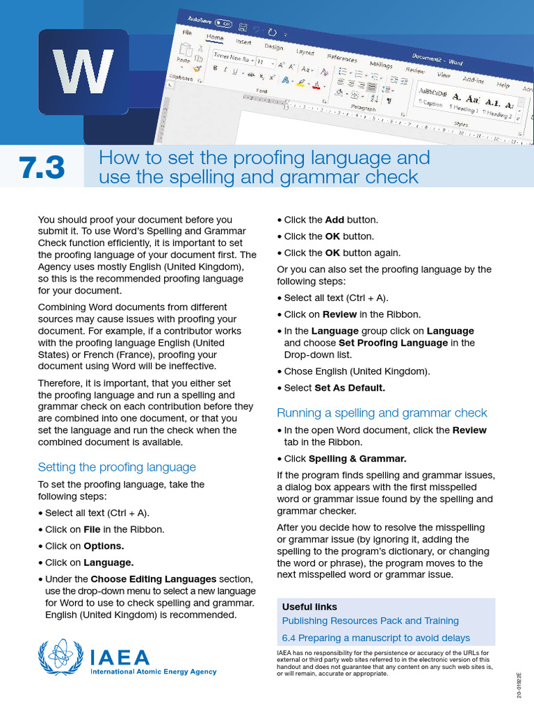 Word Tip 7-3 How To Set Proofing Language Use Spelling-Grammar Check ...