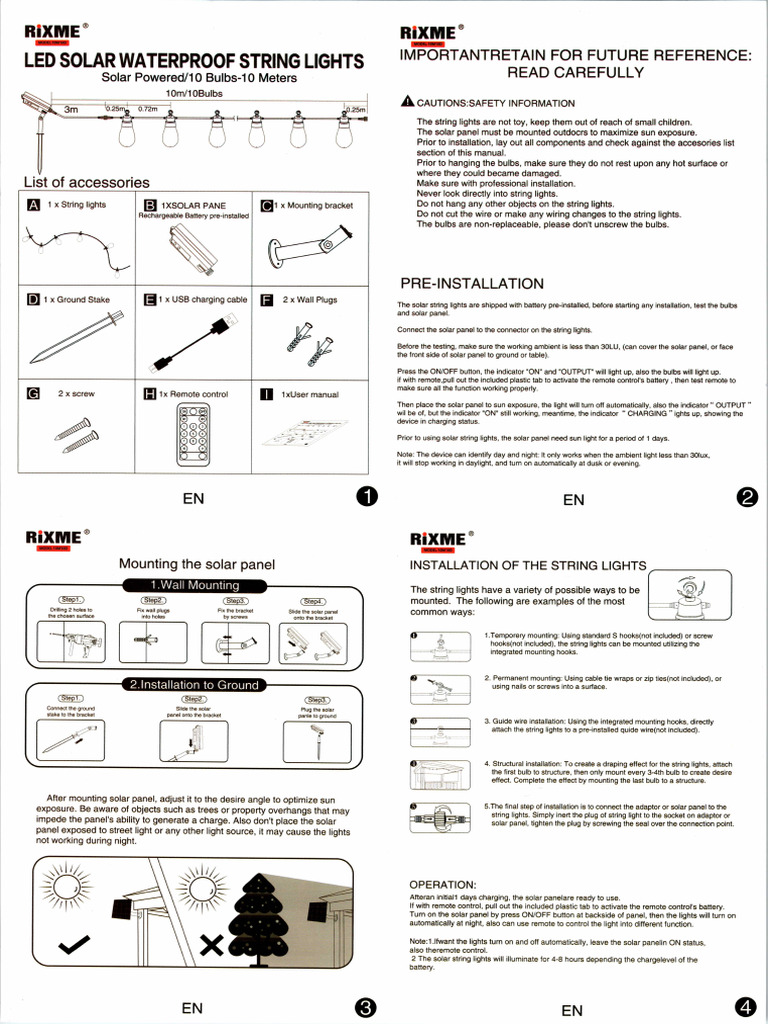 RiXME LED Solar Waterproof String Lights PDF | PDF