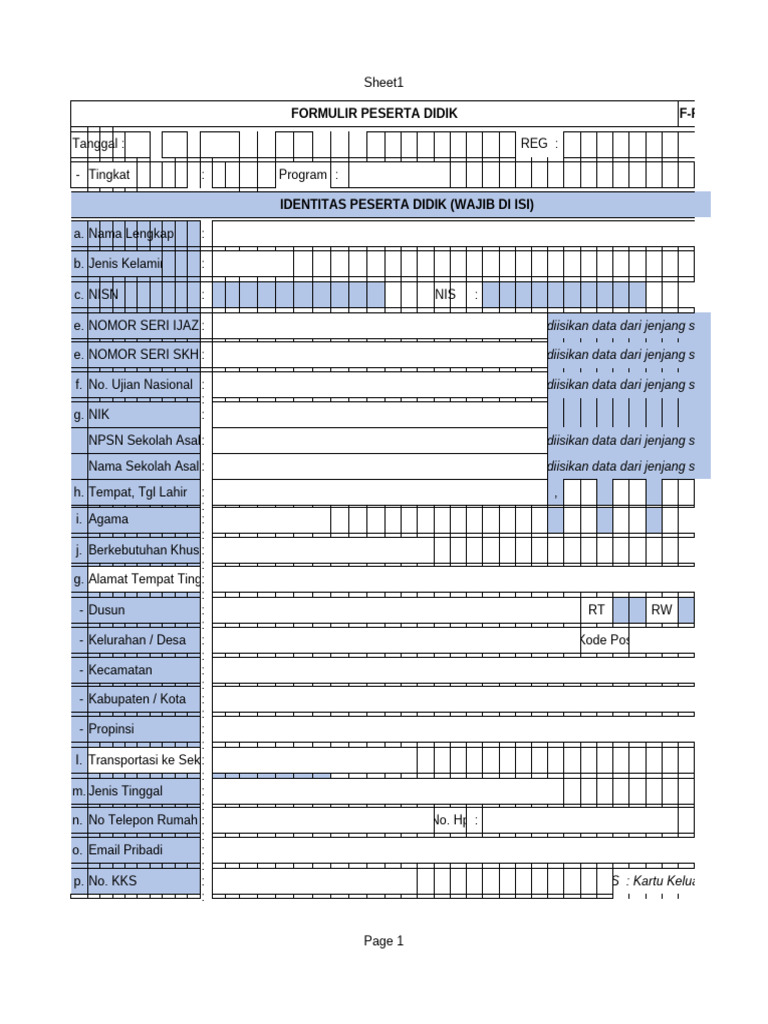 Formulir Peserta Didik Dapodik | PDF