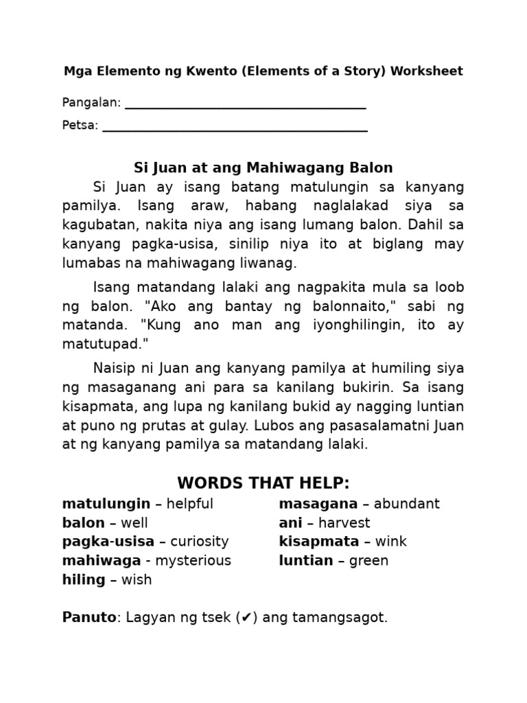 Mga Elemento NG Kwento | PDF