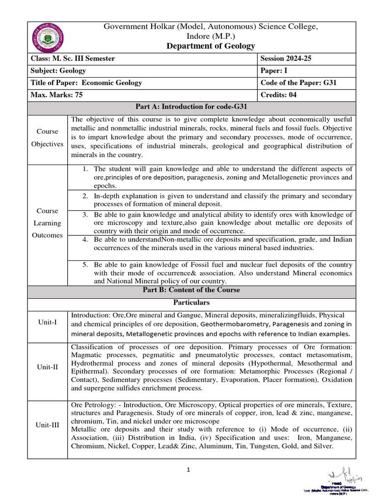Economic Geology Course Overview | PDF | Groundwater | Remote Sensing