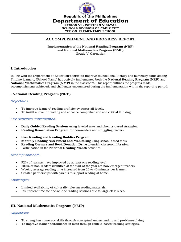 Progress Report on Reading & Math Programs | PDF | Learning | Mathematics