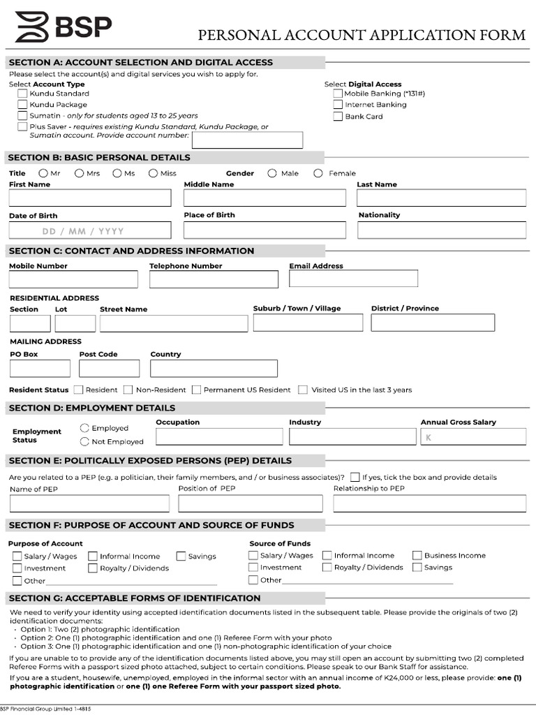 Personal Account Application Form | PDF | Identity Document | Business