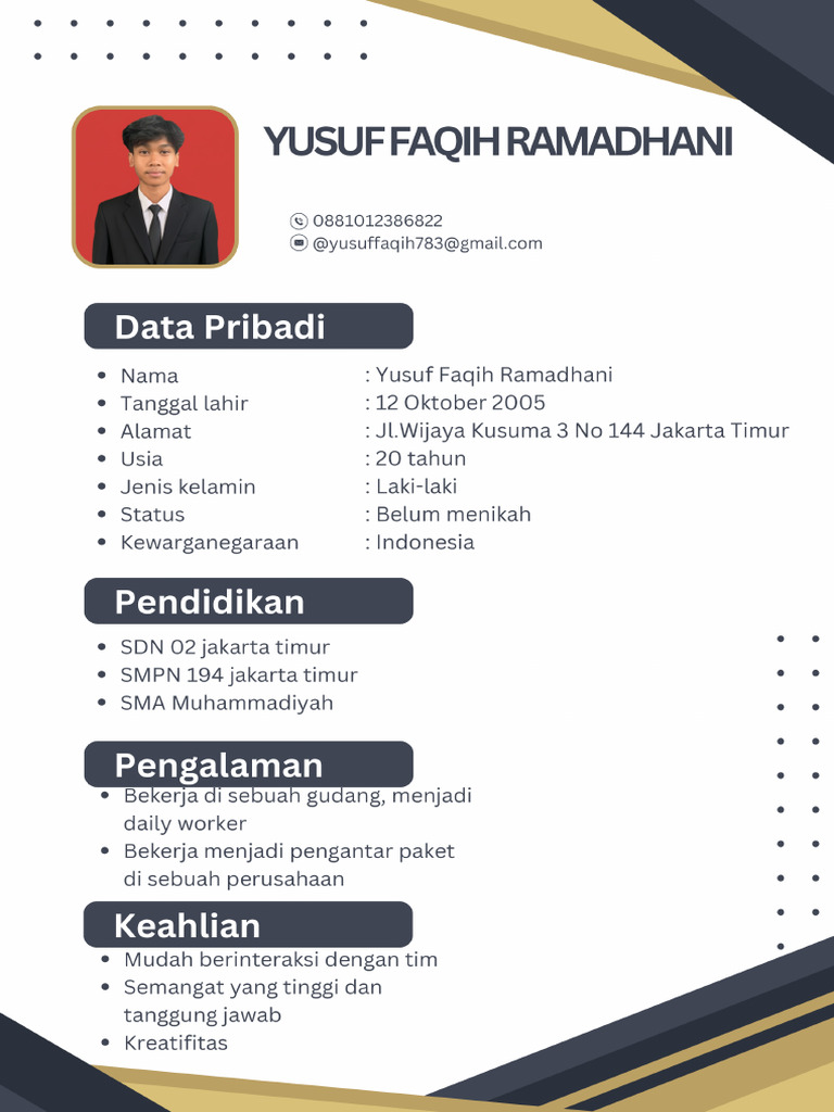 Hitam Dan Emas Modern Profesional Lulusan Baru CV Resume Riwayat Hidup ...