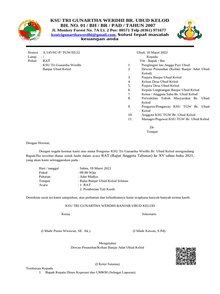 Surat Undangan Rat 2021 New | PDF