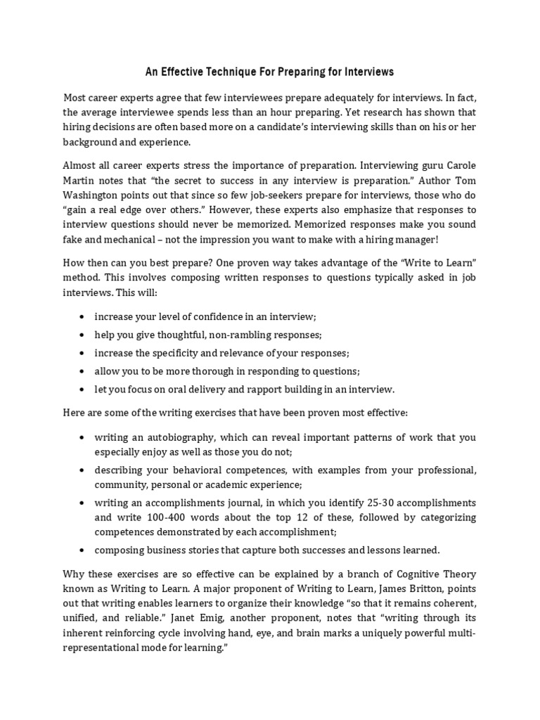 An Effective Technique For Preparing For Interviews | PDF | Thought ...