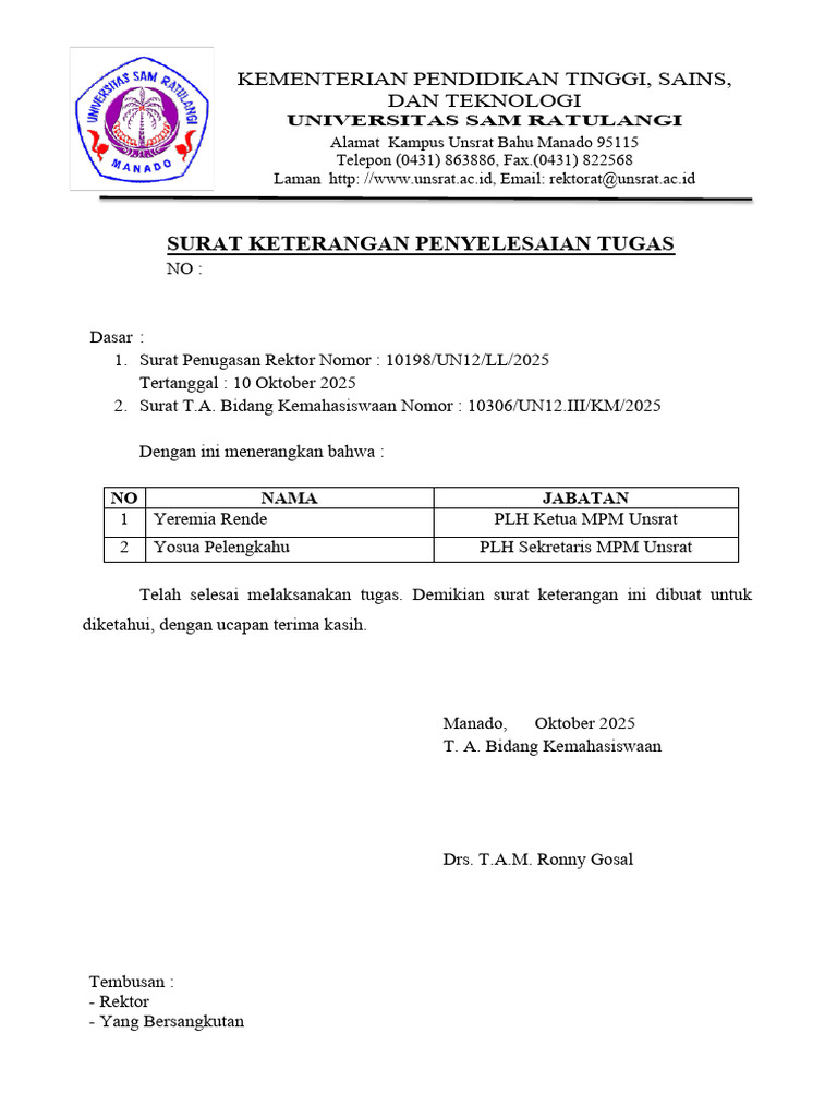 Surat Keterangan Penyelesaian Tugas PLH MPM | PDF