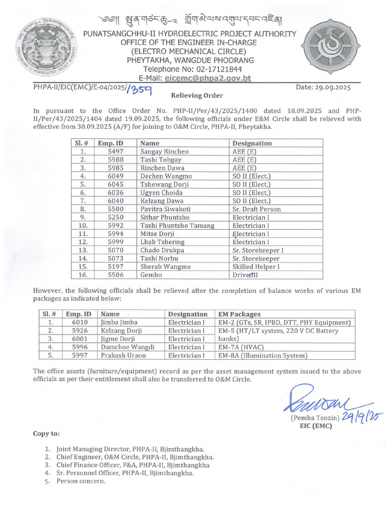 Relieving Order Dated 29.09.2025 | PDF