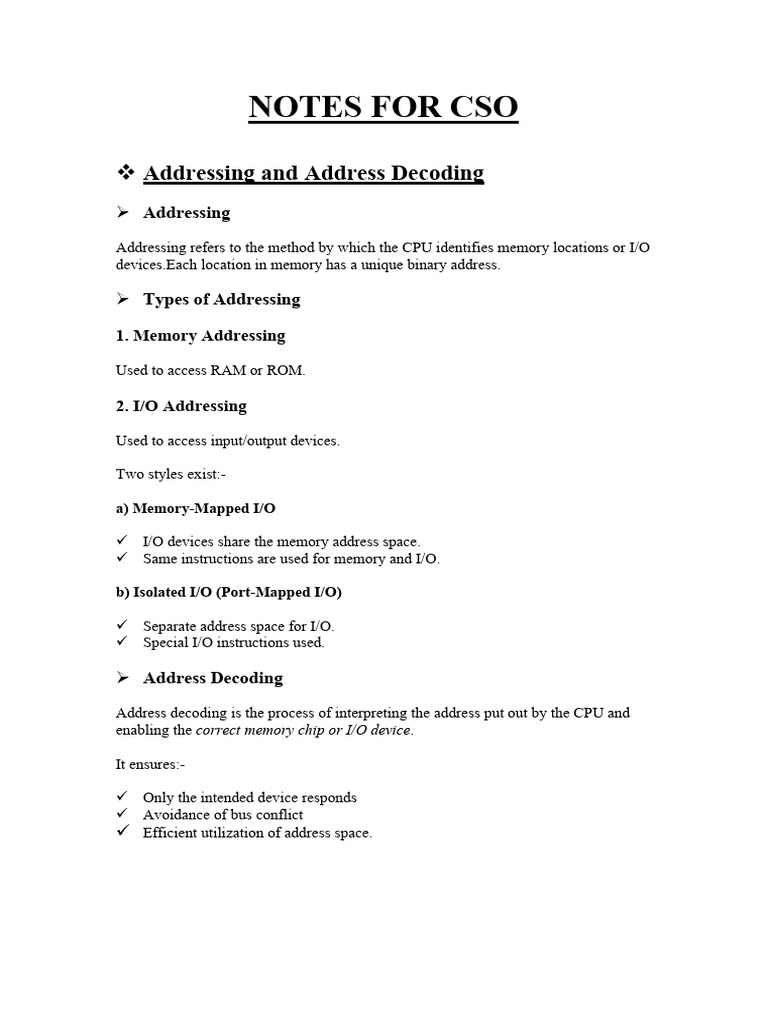 Notes For Cso Pdf Read Only Memory Random Access Memory
