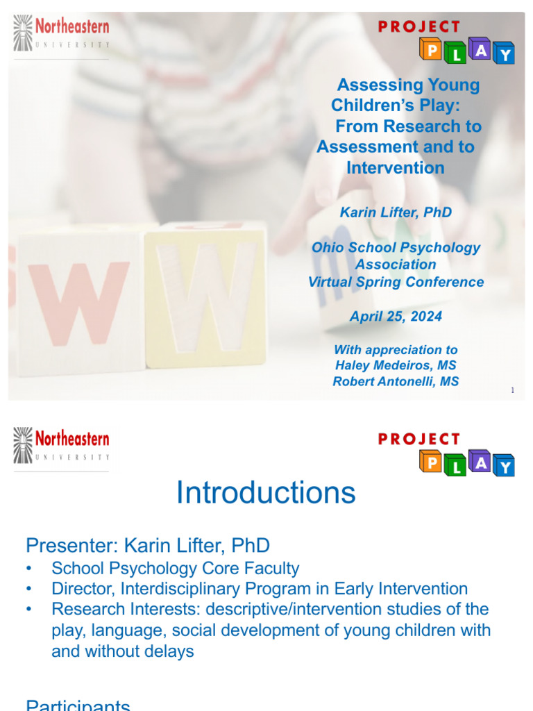 Lifter.ospa.1.Slide.handOUT.assessingPlay.4.12 | PDF | Child Development | Autism