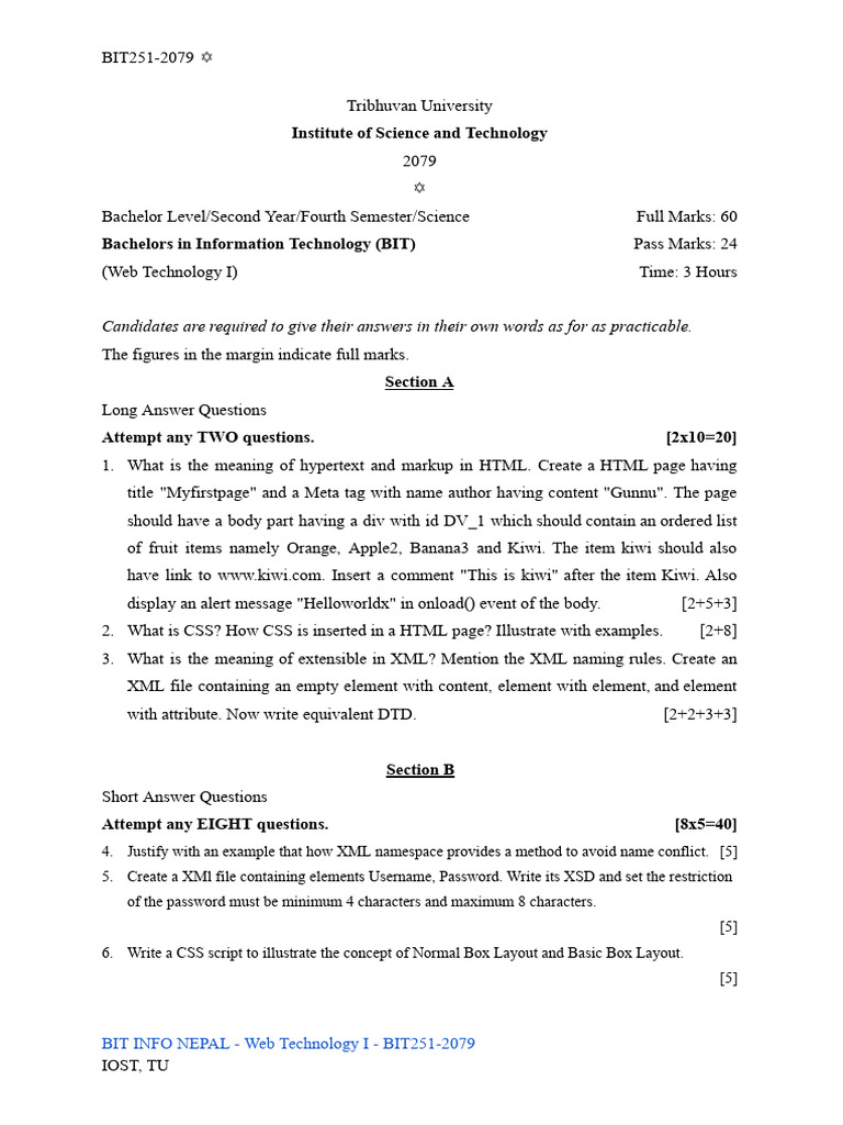 Web Technology I - BIT251-2079 | PDF | Html | Computer File Formats
