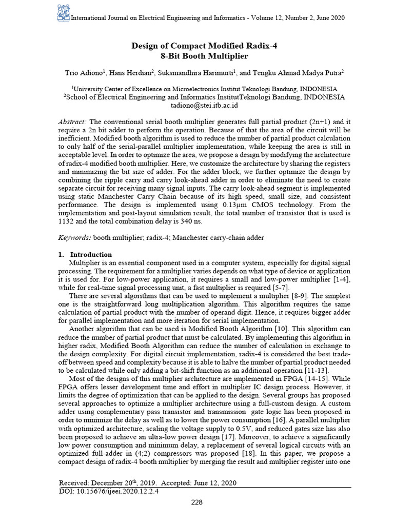 Compact Modified Radix-4 Booth Multiplier | PDF | Electronic Circuits ...