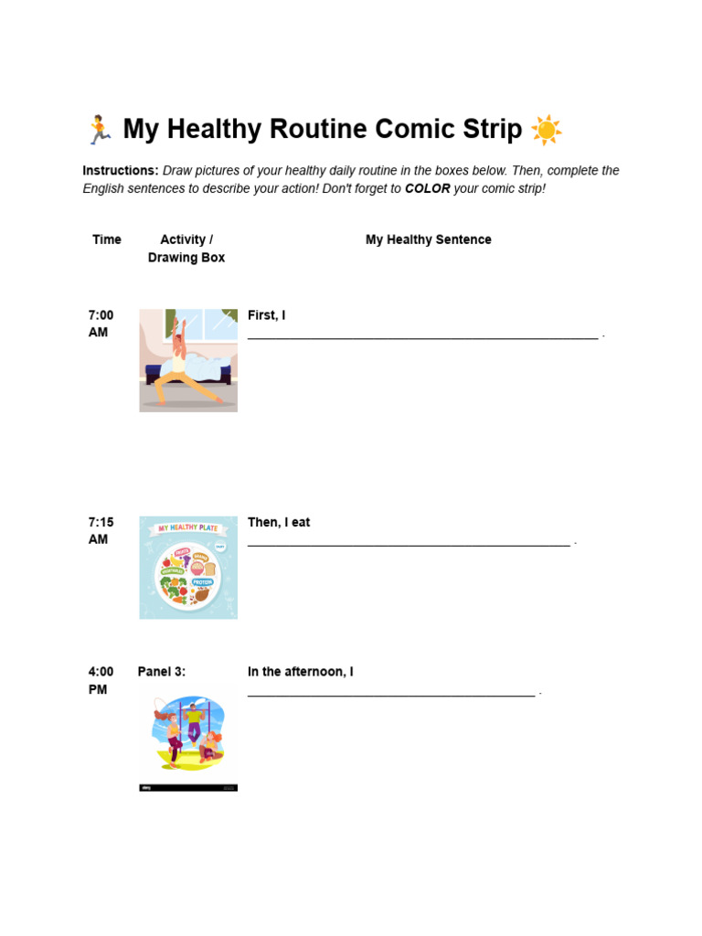 ? My Healthy Routine Comic Strip ☀️ | PDF