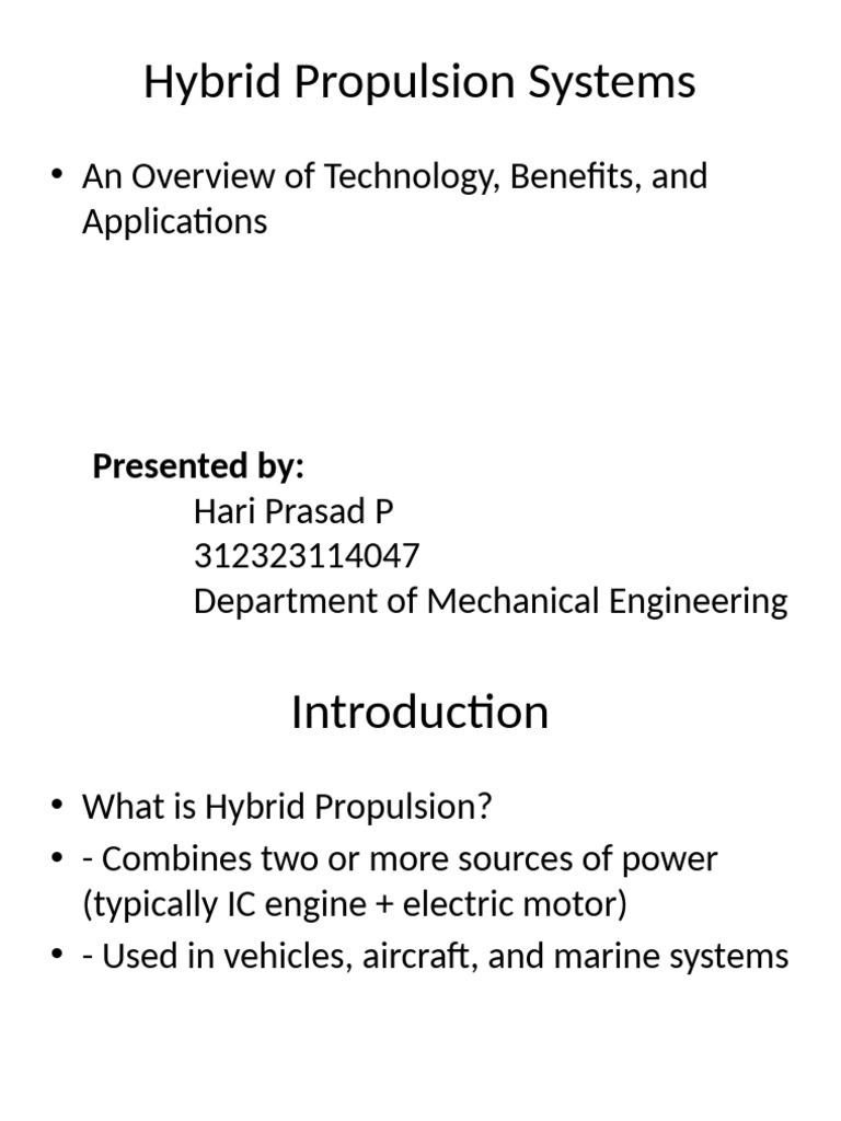 Hybrid Propulsion Systems Presentation | PDF