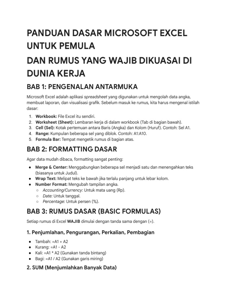 Panduan Excel Pemula: Rumus dan Tips | PDF