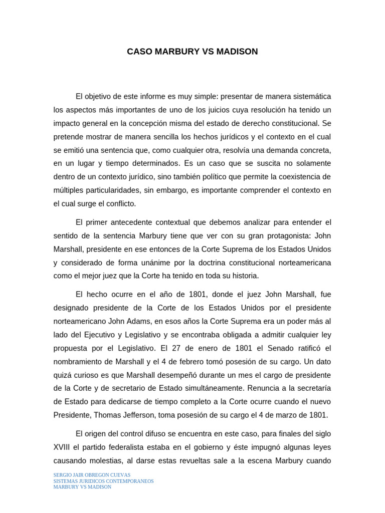 Análisis del caso Marbury vs Madison | PDF | Constitución | Marbury V ...
