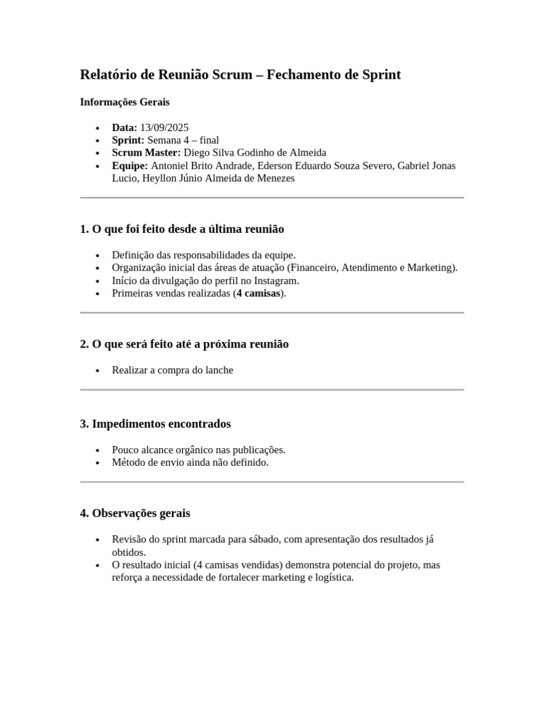 Relatorio Scrum (2) | PDF