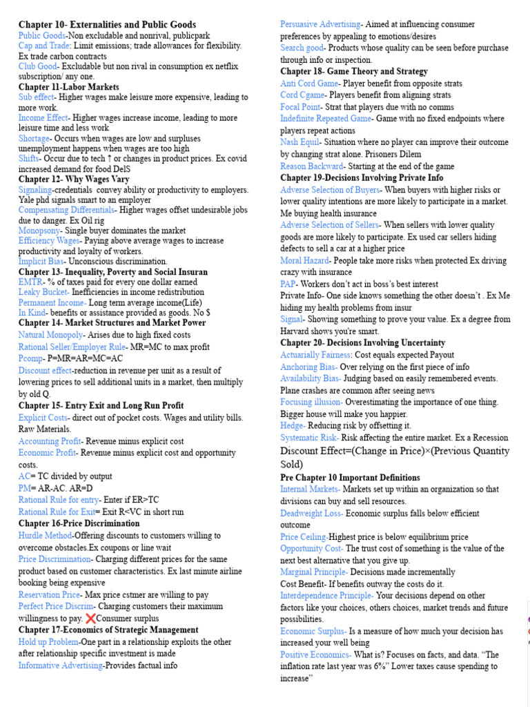 EC120 Cheat Sheet | PDF | Profit (Economics) | Risk