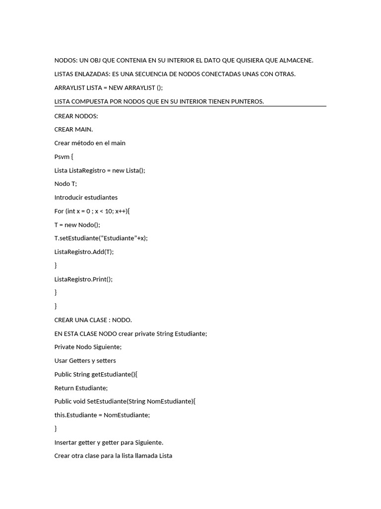 Estructuras de Datos: Nodos y Listas Enlazadas | PDF | Programación de ...