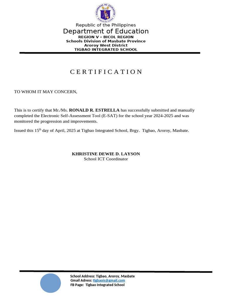 Esat Cerification | PDF