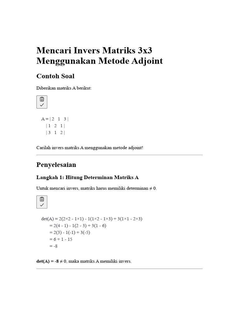 Contoh Matriks 3x3 Dan Inversnya Dengan Metode Adjoint | PDF