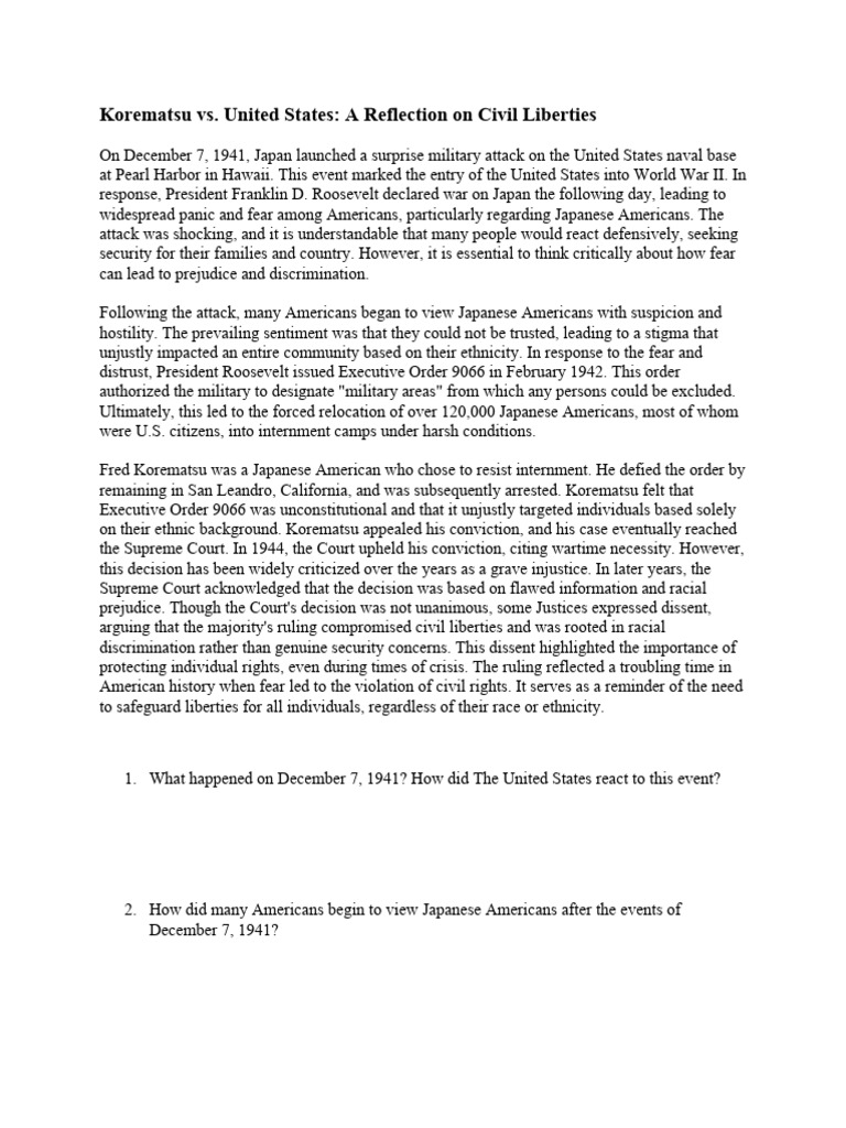 Korematsu v. United States | PDF | Internment Of Japanese Americans ...