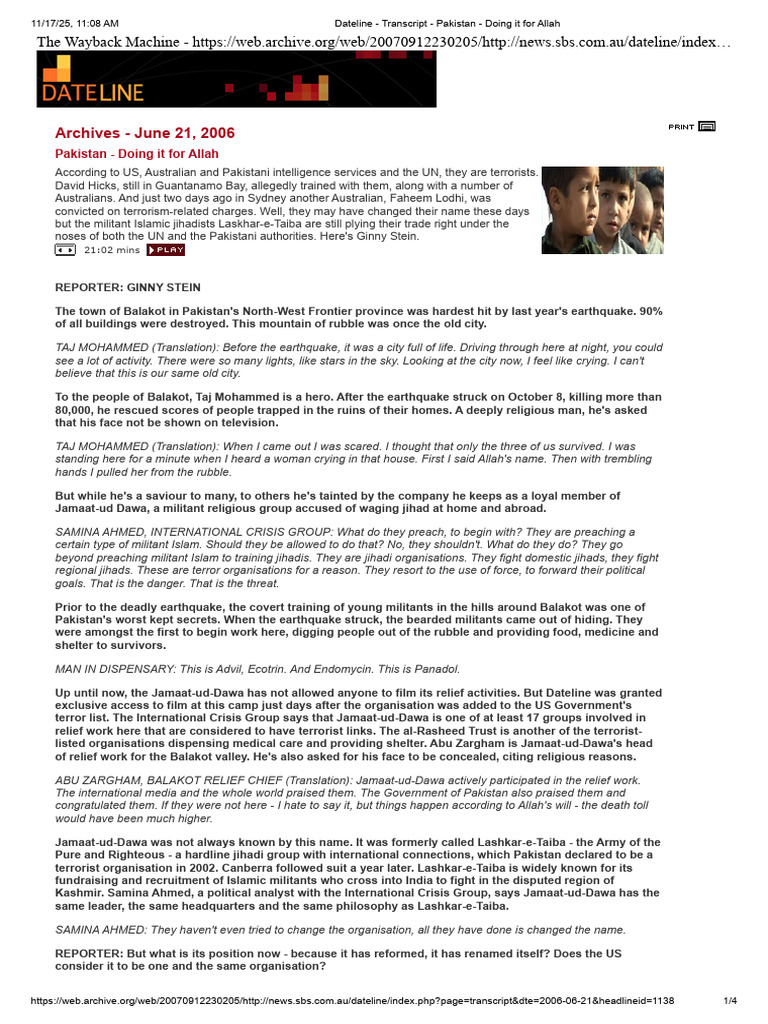 Dateline - Transcript - Pakistan - Doing It For Allah | PDF | Jihad