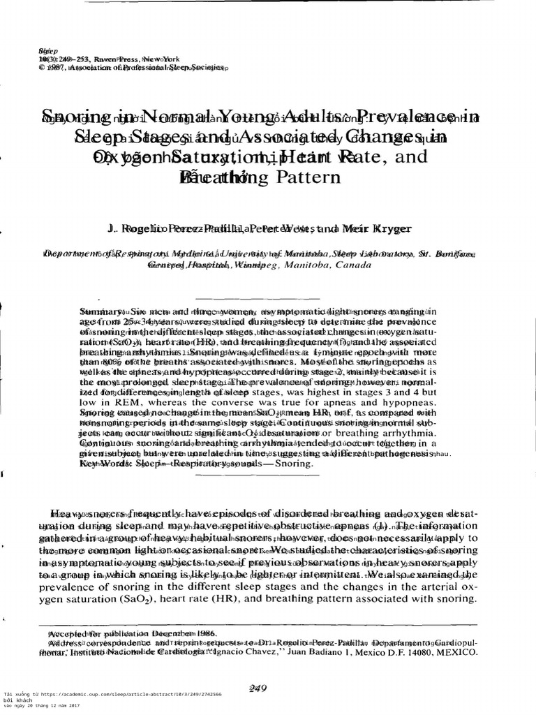 Snoring in Normal Young Adults Prevalence in Sleep (1) | PDF