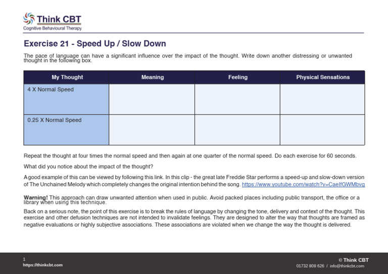 Think Cbt Exercise 21 - Speed Up Slow Down v10 | PDF
