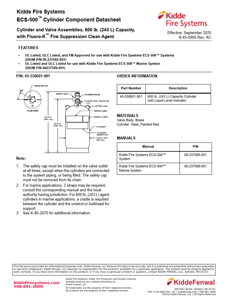 ECS-500™ Cylinder Component Datasheet | PDF | Equipment | Mechanical ...