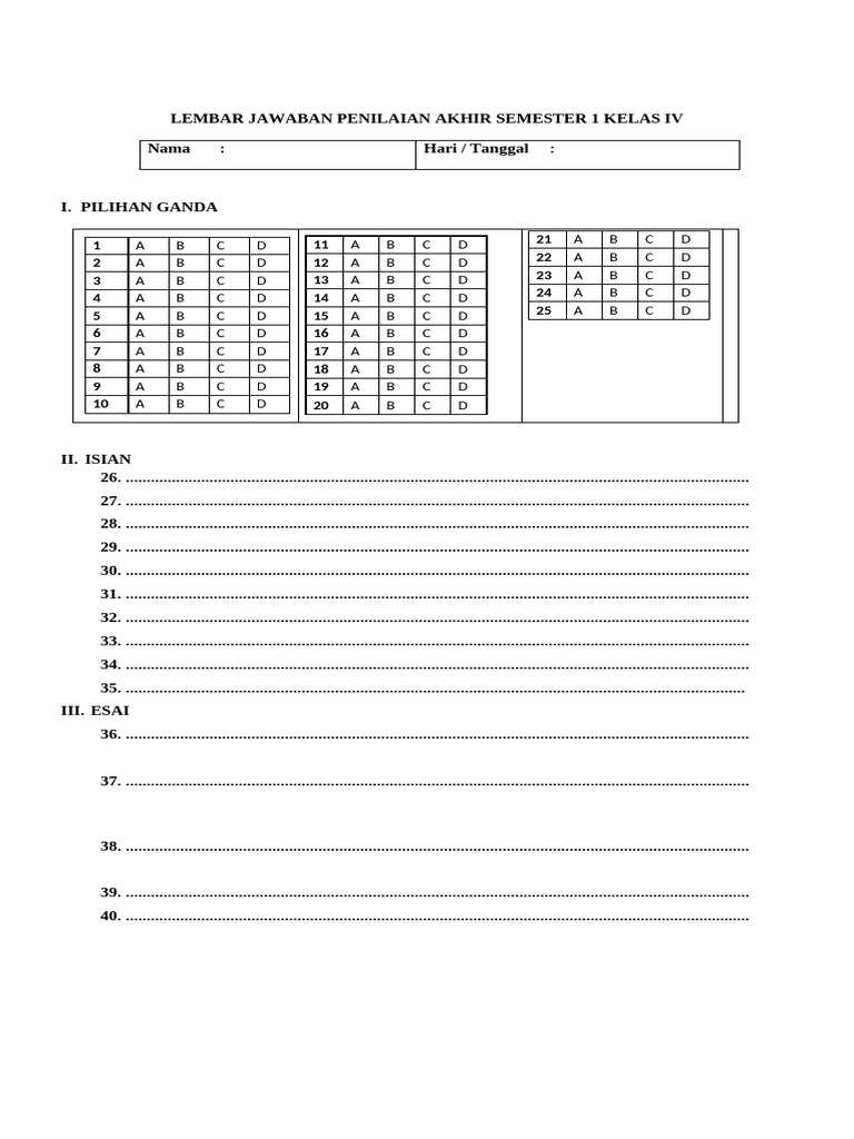 LJK Kelas 4 | PDF