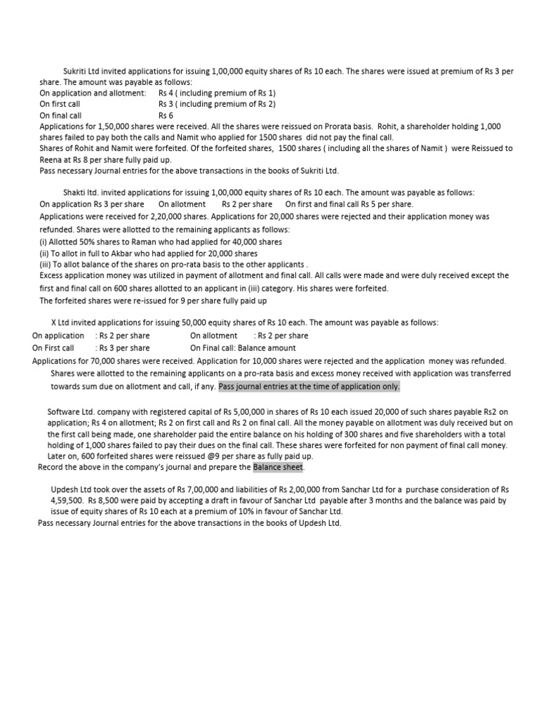 Issue of Shares Most Imp Q | PDF | Equity (Finance) | Balance Sheet
