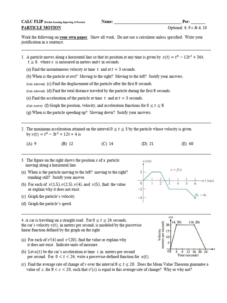 CALC Particle Motion FLIP | PDF | Acceleration | Velocity