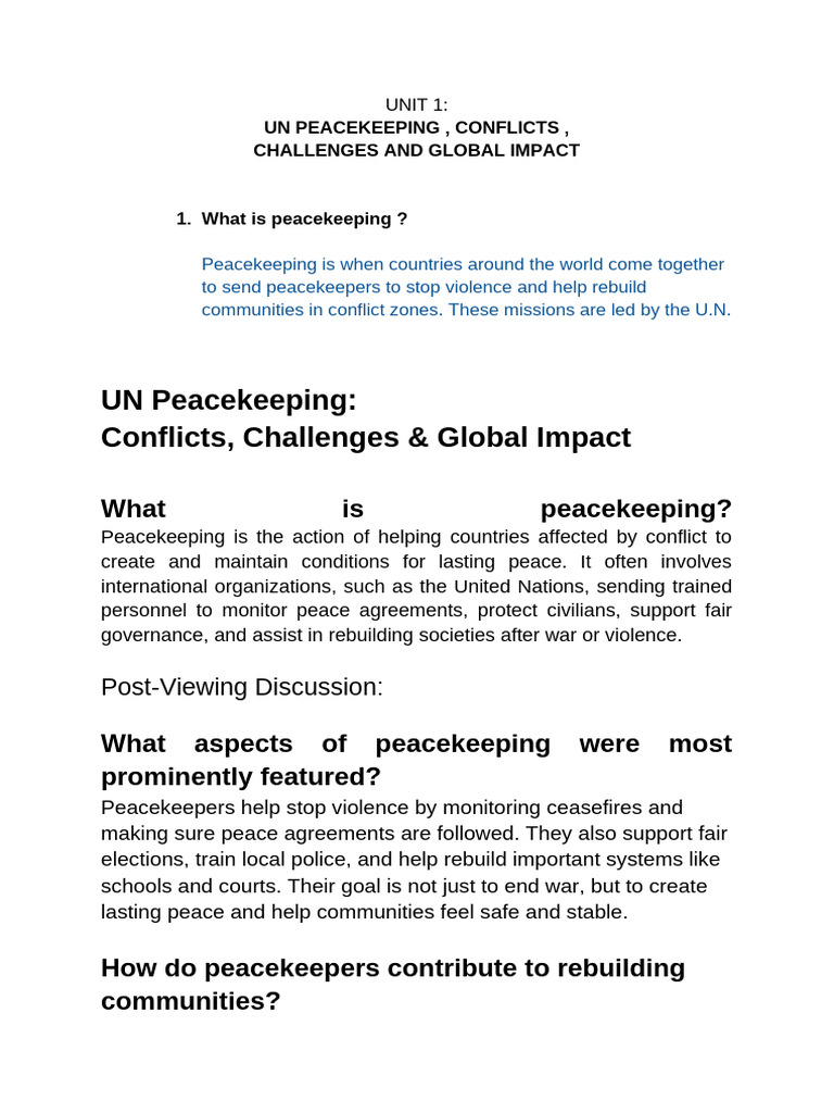 UN Peacekeeping: Conflicts & Challenges | PDF | Peacekeeping ...