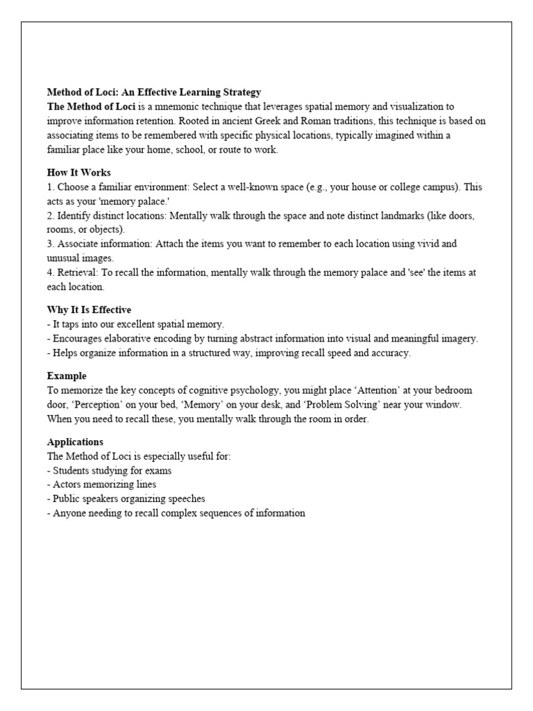 Method of Loci Notes | PDF