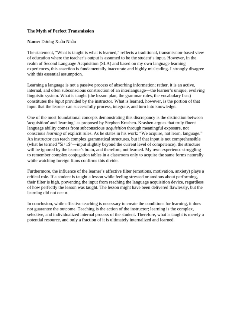 The Myth of Perfect Transmission | PDF | Second Language Acquisition ...