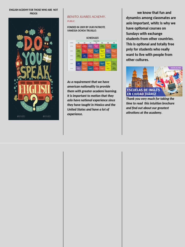 Tríptico de Inglés Vanessa Ochoa | PDF