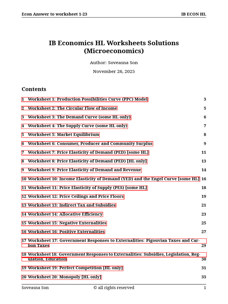 IB Economics HL Worksheets Solutions | PDF | Price Elasticity Of Demand ...