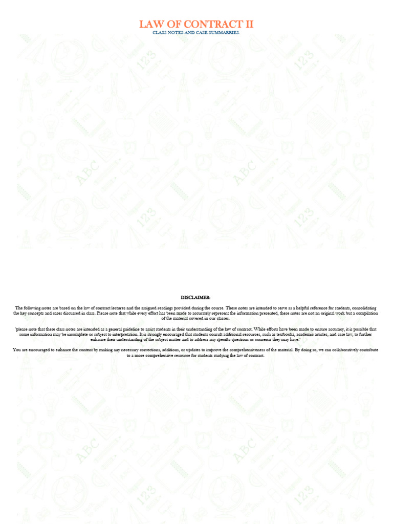 Contract Law II Notes & Case Summaries | PDF | Misrepresentation ...