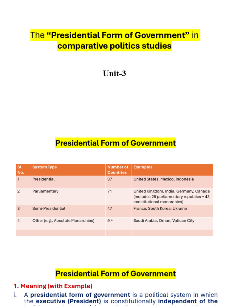 Unit-3 Presidential Form of Government | PDF | Presidents Of The United ...